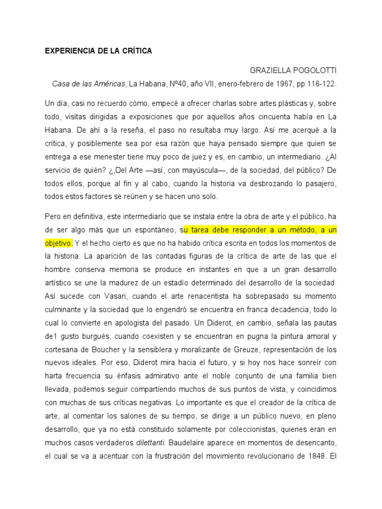 La crítica como intermediario artístico | PDF | Pinturas | Experiencia
