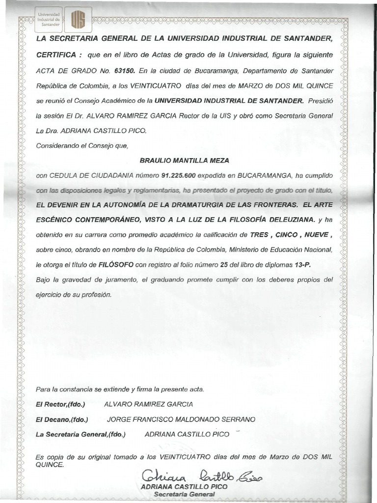 Acta de Grado Uis | PDF