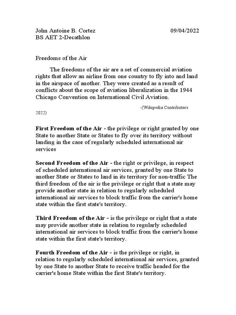 Freedoms of The Air and Annexes of The ICAO | PDF