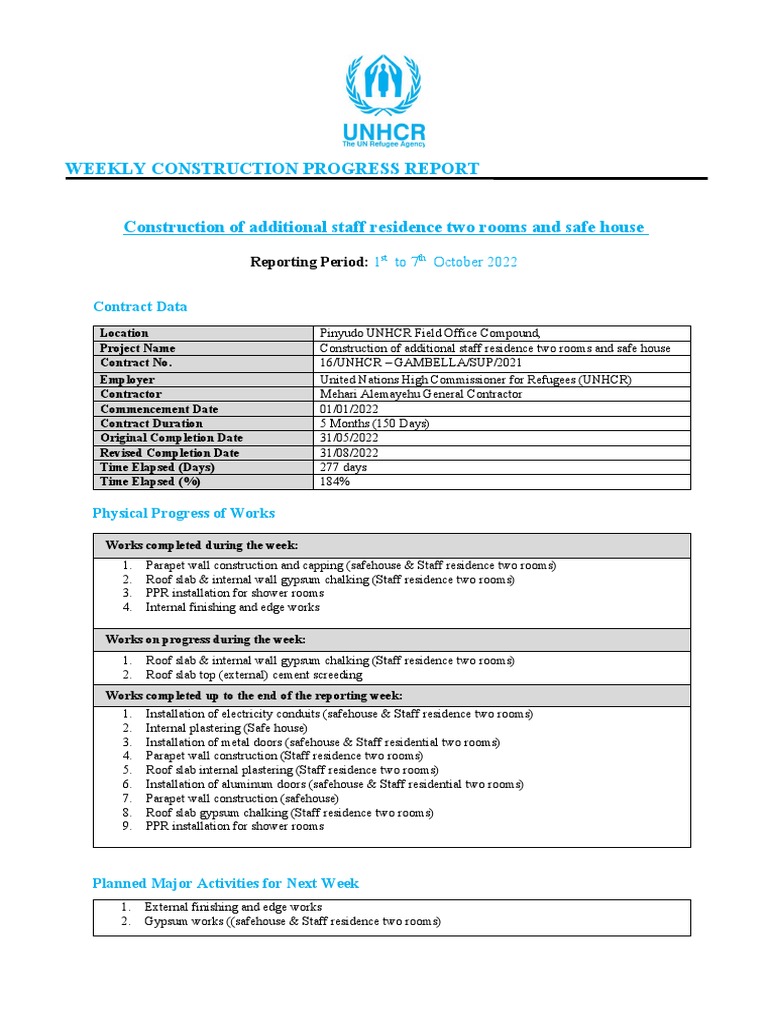 Weekly Progress Report 01 To 07 Oct 2022 | PDF | Building Engineering ...
