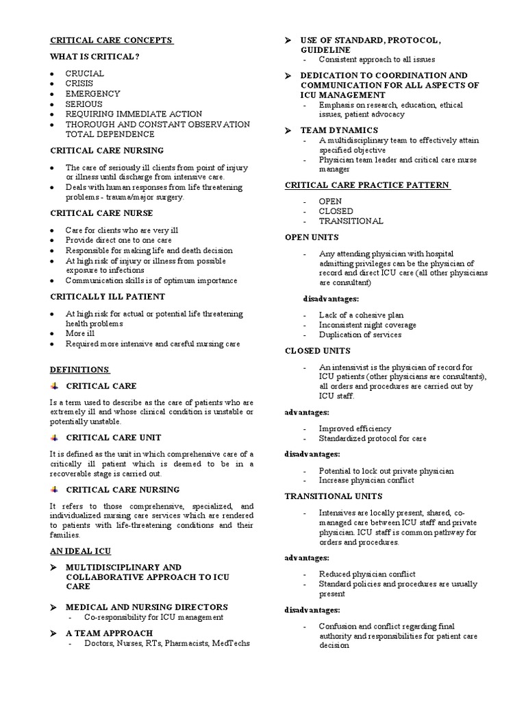 Critical Care Concepts | PDF | Intensive Care Medicine | Intensive Care ...