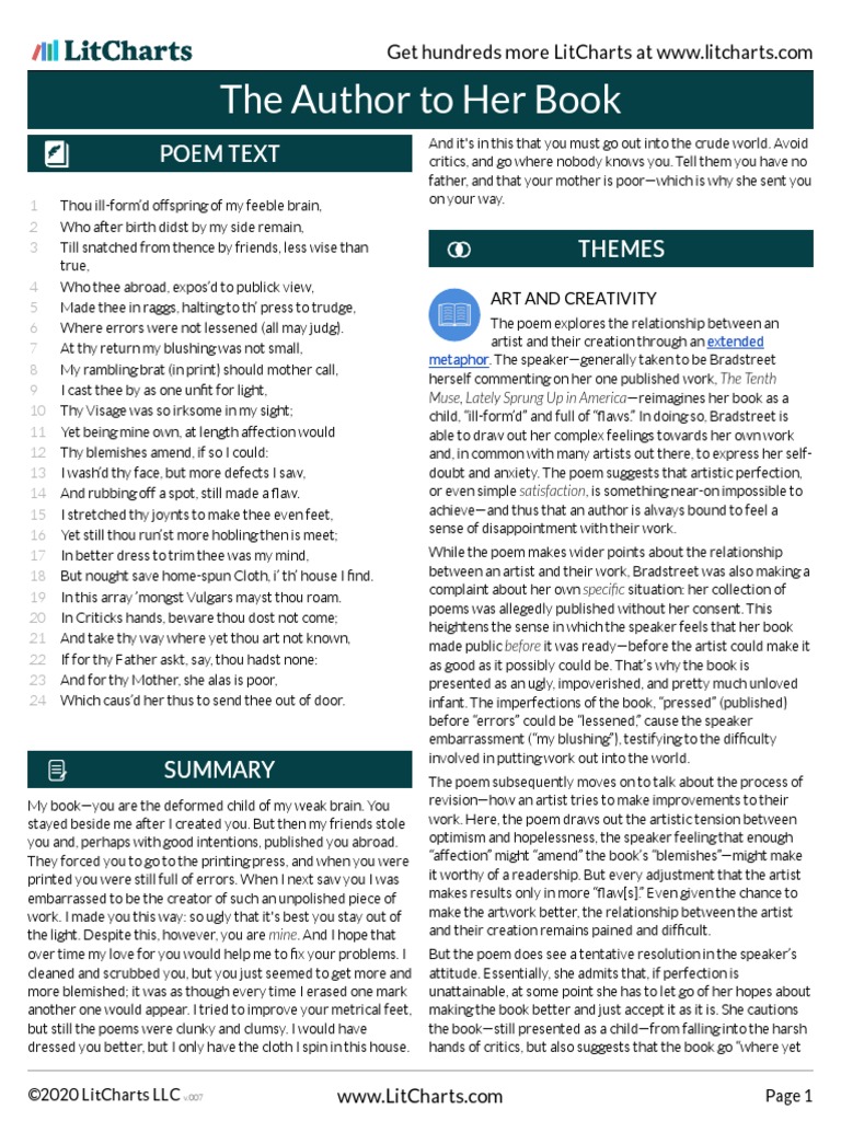 The Author To Her Book LitChart | PDF | Metre (Poetry) | Poetry