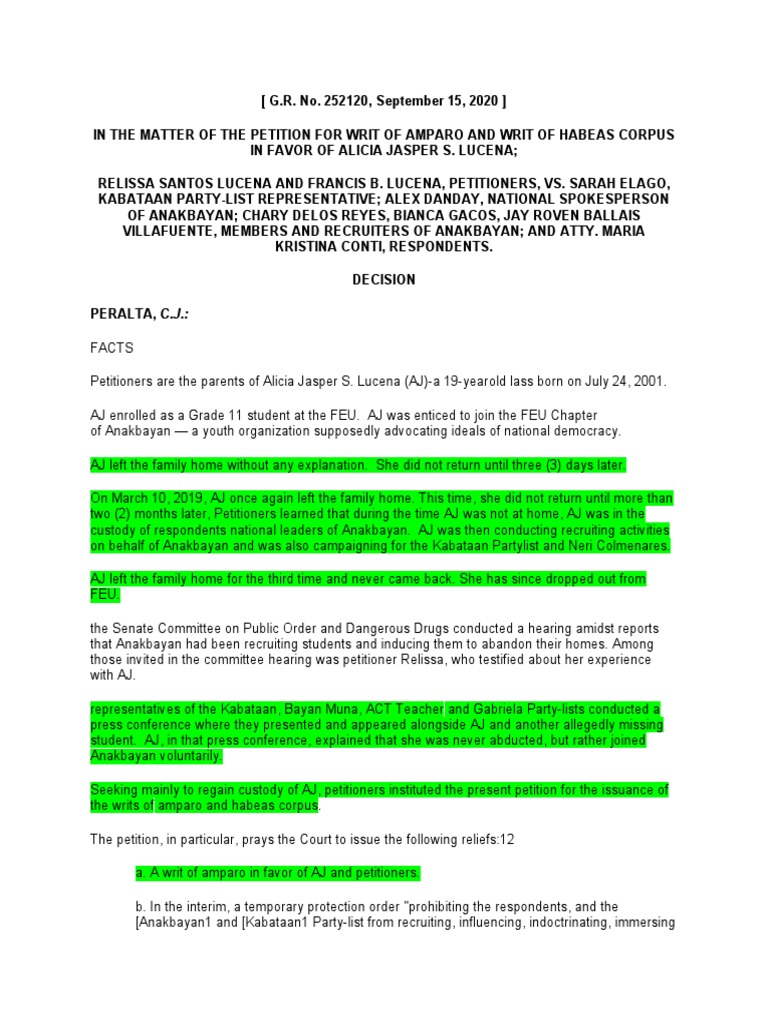 Amparo and Habeas Corpus Denied for AJ Lucena | PDF | Habeas Corpus ...