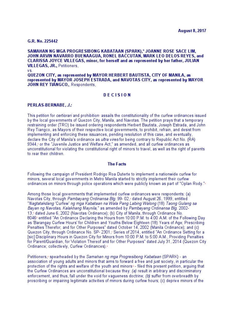 Samahan NG Mga Progresibong Kabataan (SPARK) v. Quezon City | PDF ...