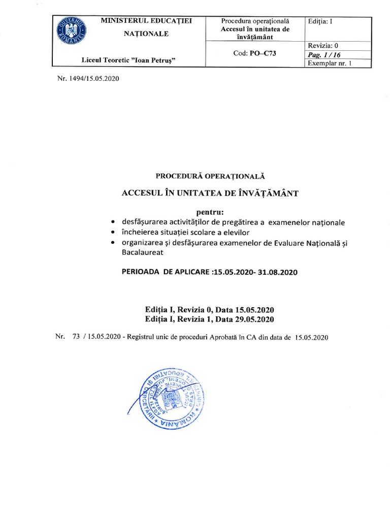 Po-C73 Procedura Acces in Unitate | PDF
