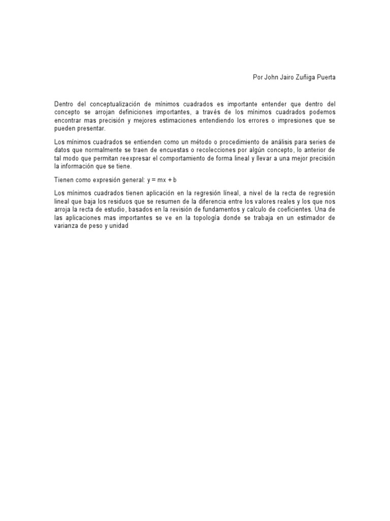 Mínimos Cuadrados en Regresión Lineal | PDF | Métodos y materiales de ...