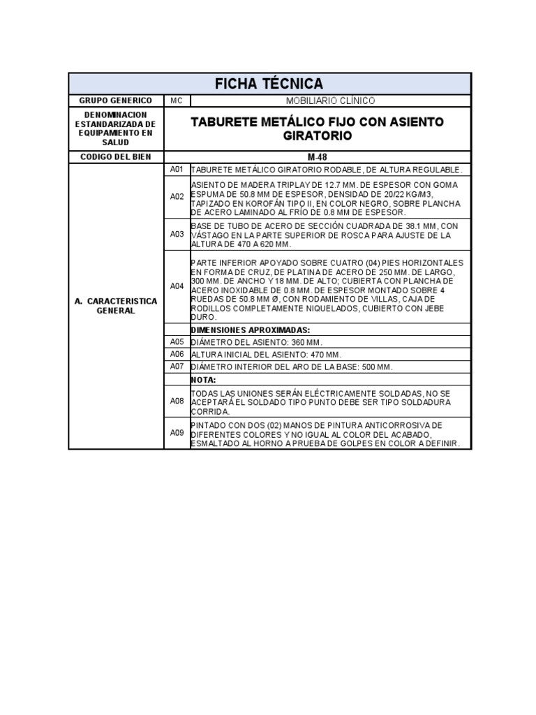 Taburete Clínico Metálico Giratorio | PDF