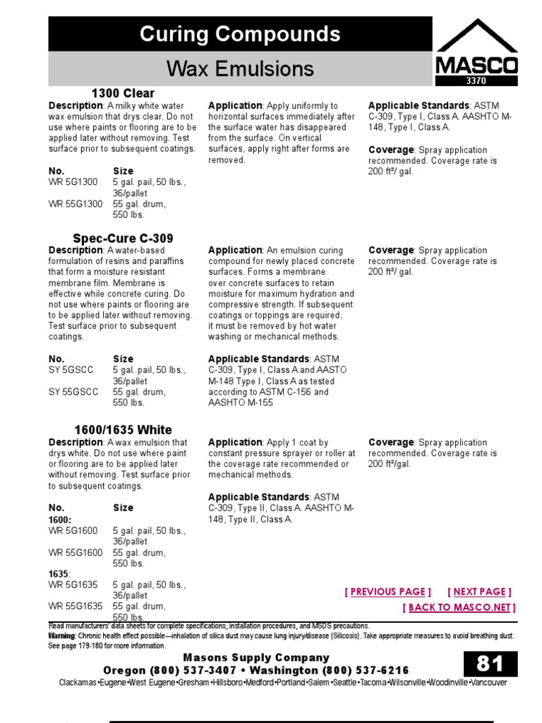 Wax Emulsion Curing Compound | PDF | Volatile Organic Compound | Paint