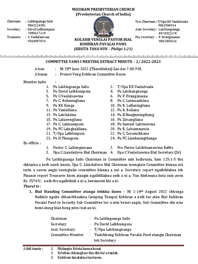 Bial KPP Committee Vawi-I Na Minute | PDF
