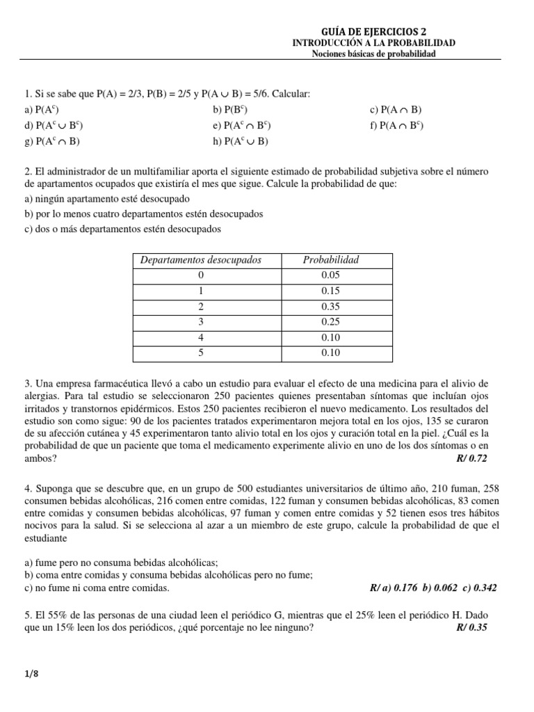 Guía de Ejercicios 2 | PDF | Probabilidad | Hotel