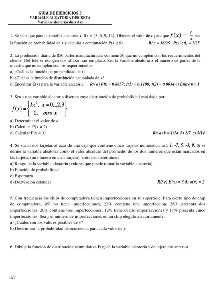 Guía de Ejercicios 3 | PDF | Variable aleatoria | Probabilidad
