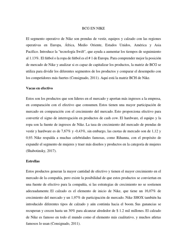 Matriz BCG de Nike: Análisis de Productos | PDF | Nike | Mercado (economía)