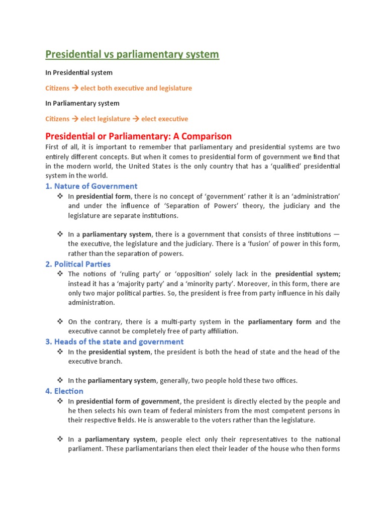 22.presidential Vs Parliamentary System | PDF | Parliamentary System ...