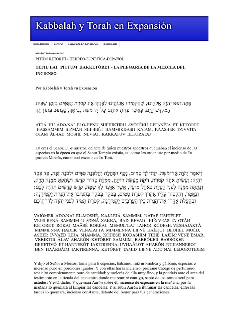 Ketoret Fometica, Hebreo, Español | PDF