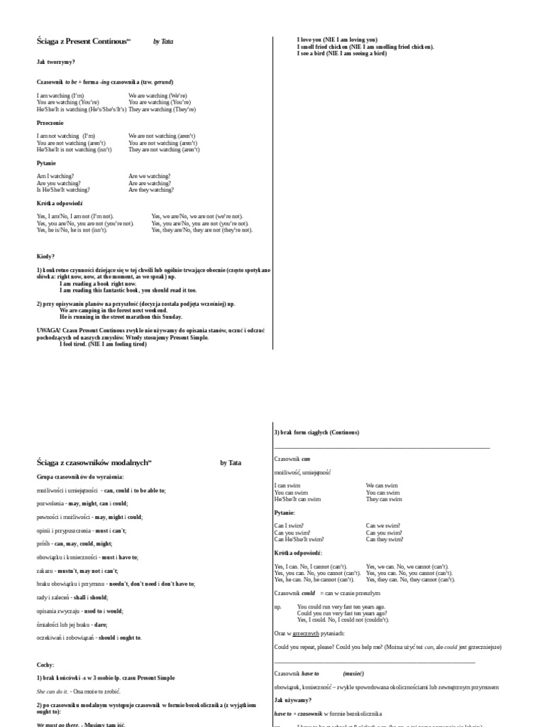 Present Continous - Sciaga | PDF