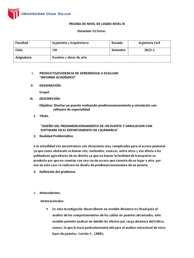 ATH - PRUEBA DE NIVEL DE LOGRO Nivel 3 | PDF | Hormigón | Puente
