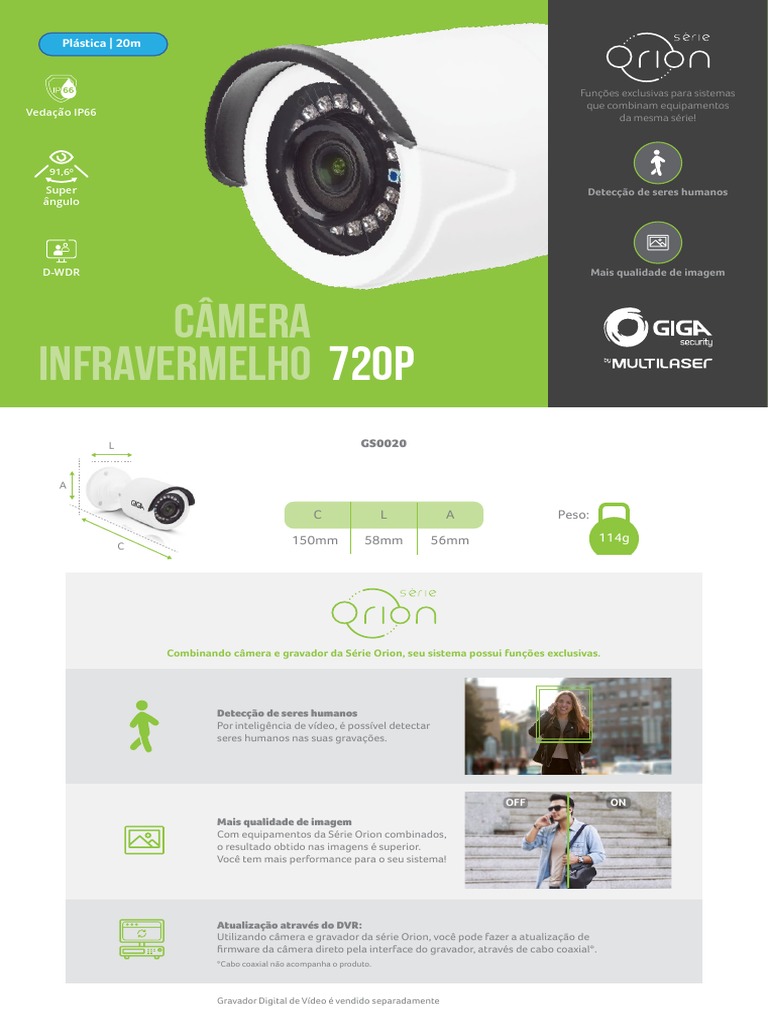 Data Sheet Camera Infravermelho Bullet Plastica 720p Serie Orion Gs0020 Pdf Câmera Vídeo
