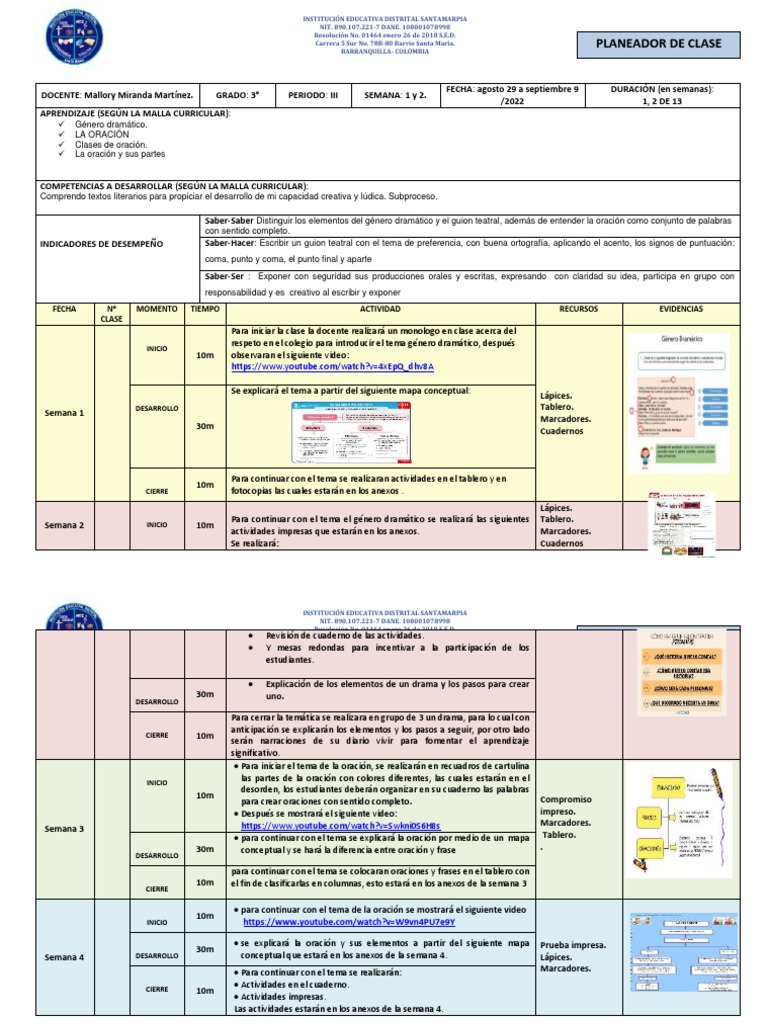Planeador de Lengua Castellana 3° - Iiip | PDF | Puntuación | Lingüística