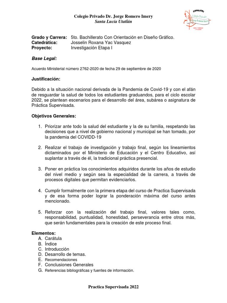 Proyecto de Investigacion Practica Supervisada 5to Bachillerato en Dise o - COPRIJORI 2022 | PDF ...
