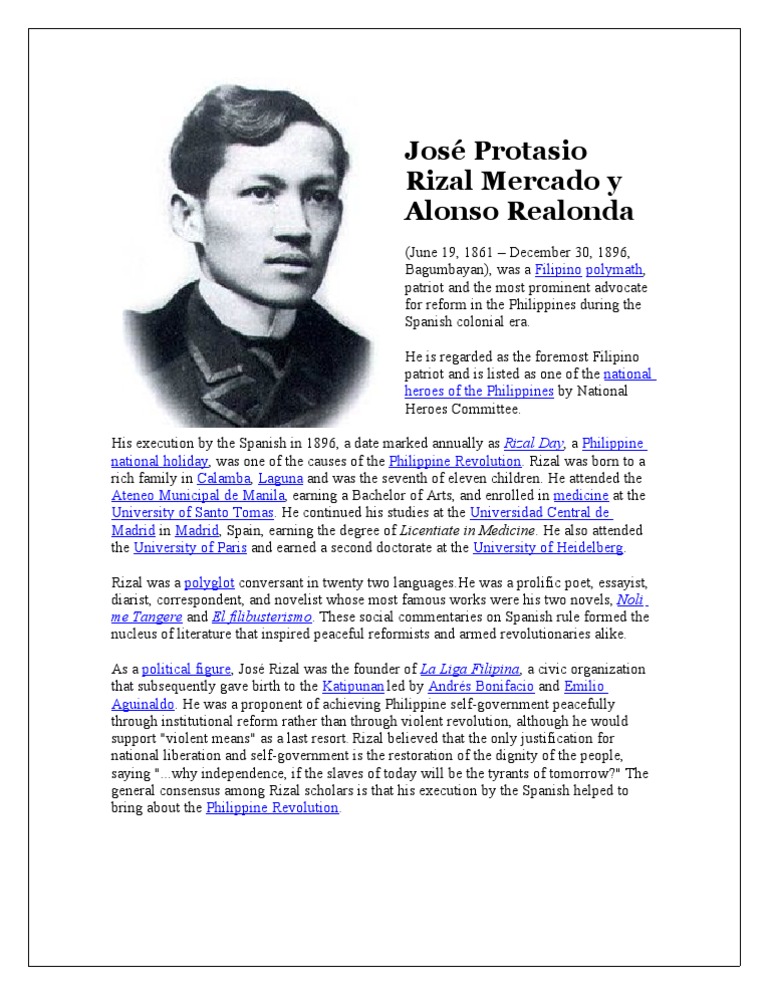 José Protasio Rizal Mercado y Alonso Realonda | PDF | Social Science ...