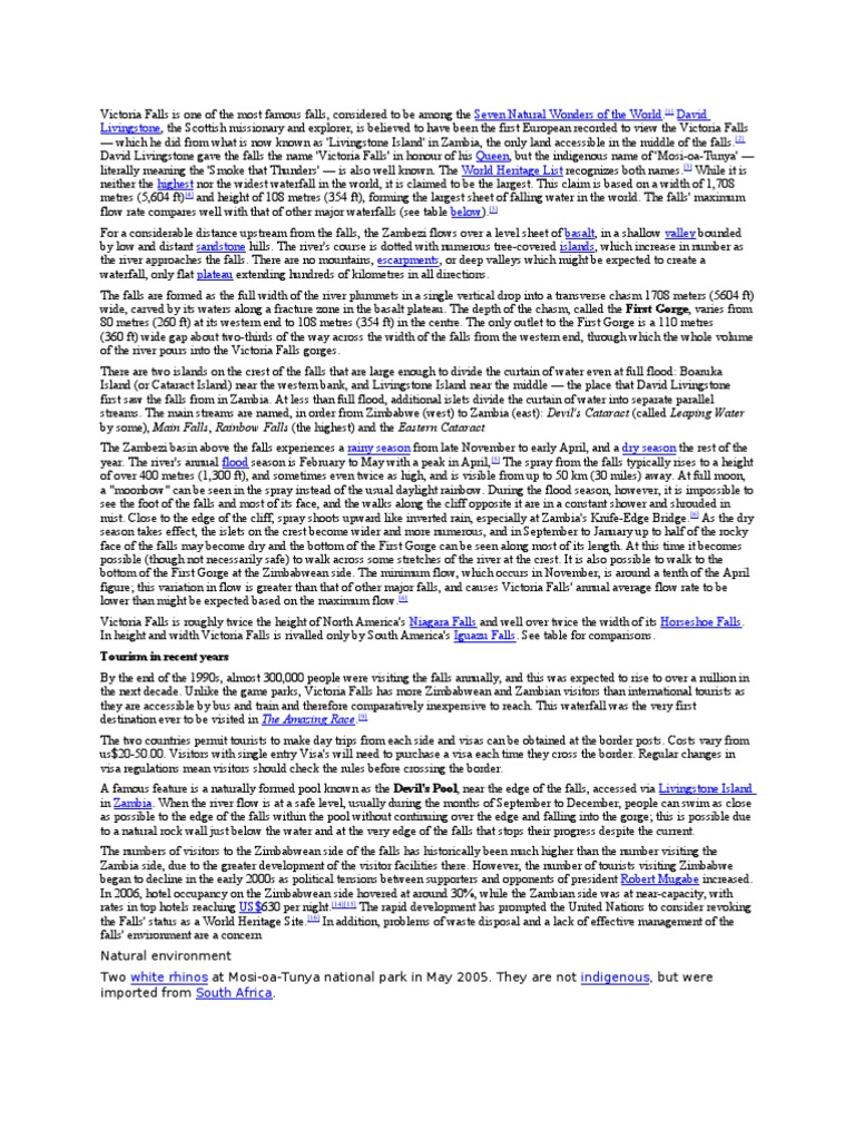 Victoria Falls: History and Facts | PDF | Nature