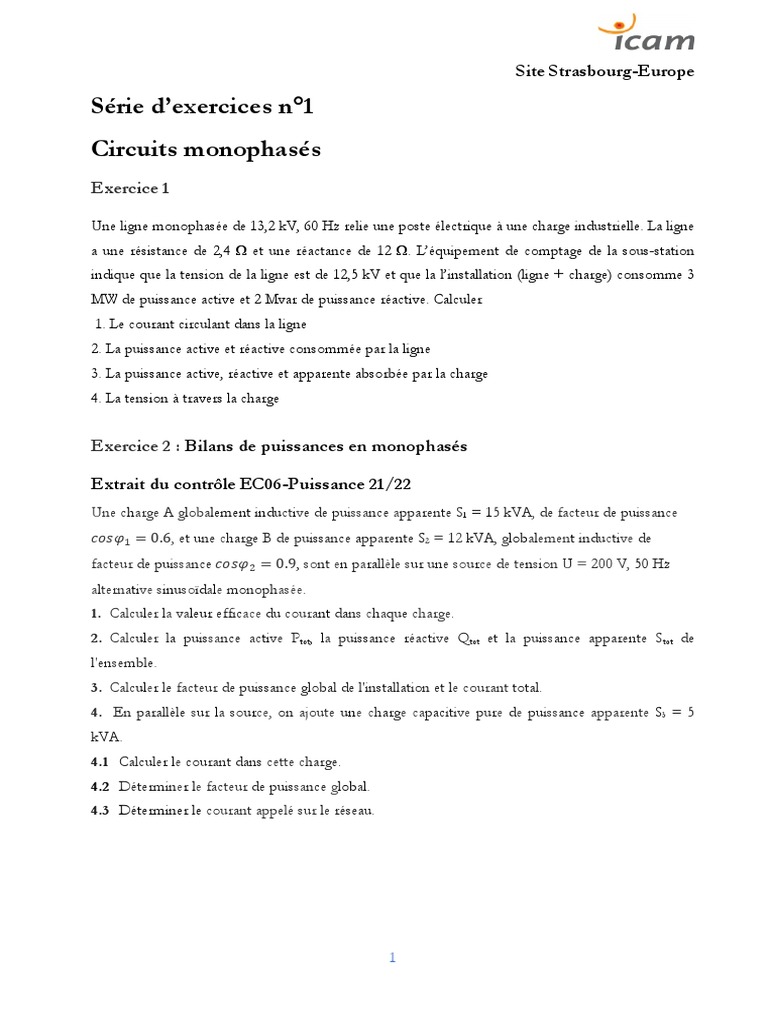 TD1 Circuits Monophasés | PDF | Puissance apparente | Puissance (physique)