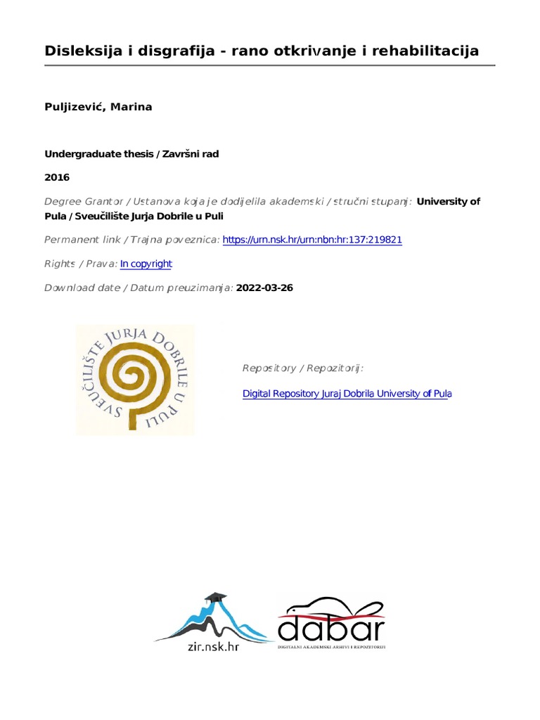 Disleksija I Disgrafija | PDF