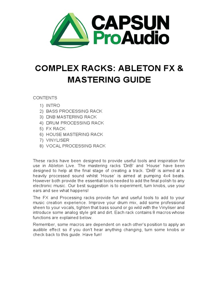 CPA Complex Racks Ableton FX & Mastering Guide | PDF | Sound Technology ... CPA Complex Racks Ableton FX & Mastering Guide | PDF | Sound Technology ...