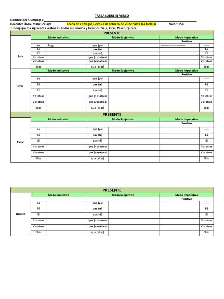 Tarea Sobre Los Verbos Páginas | PDF