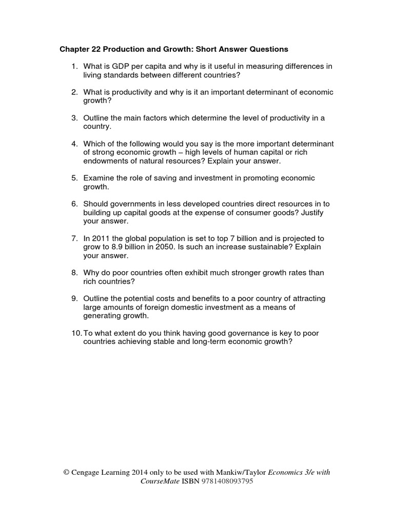 Short Answer Questions - Production and Growth | PDF