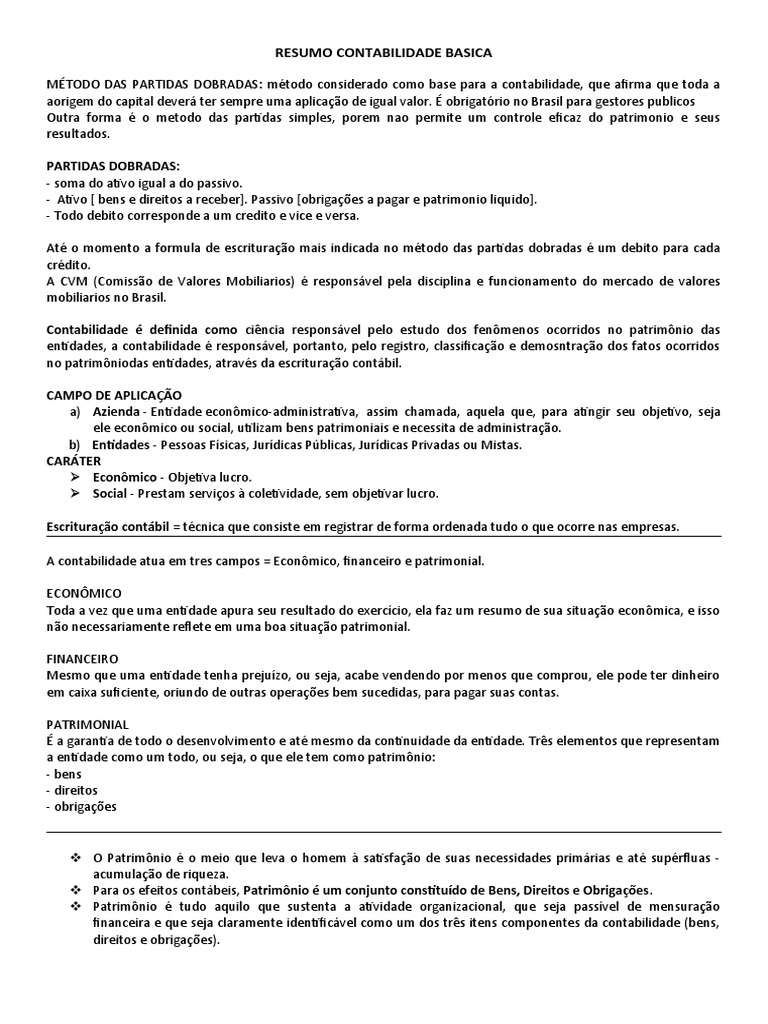 Resumo Contabilidade Basica | PDF | Contabilidade | Escrituração contábil