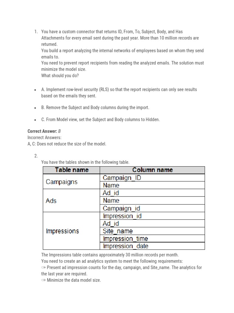 DA 100 Exam Practice Questions | PDF | Databases | Table (Database)