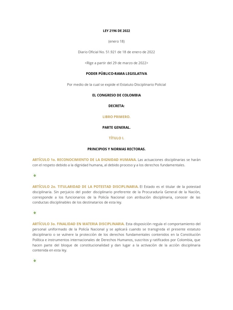 Ley 2196 de 2022 - Inc | PDF | Disciplinas | Policía