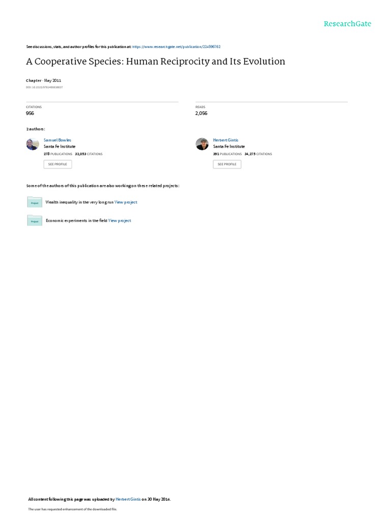 A Cooperative Species Human Reciprocity And Its Ev Pdf Sociology