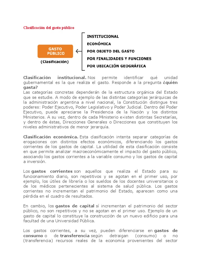 Clasificación del Gasto Público | PDF | Inversiones | Ministerio (Departamento de Gobierno)