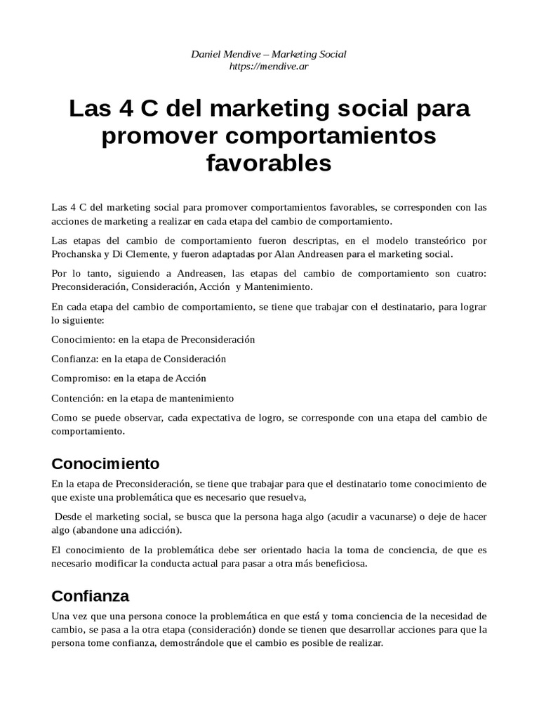 Las 4 C Del Marketing Social | PDF | Comportamiento | Marketing