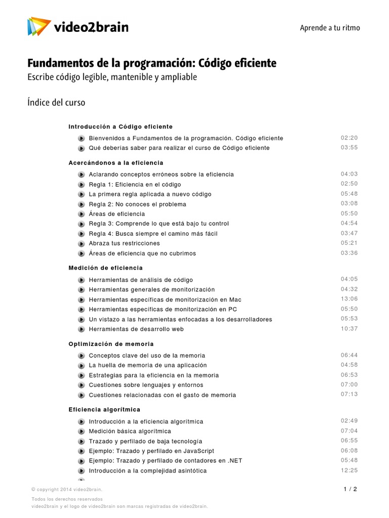 Fundamentos de La Programacion Codigo Eficiente Toc | PDF