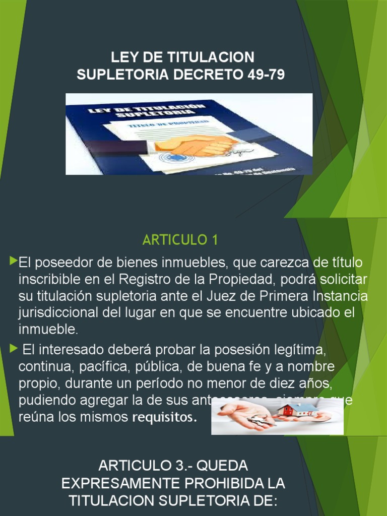 Diapositivas de La Ley de Titulacion Supletoria | PDF | Anulación | Propiedad