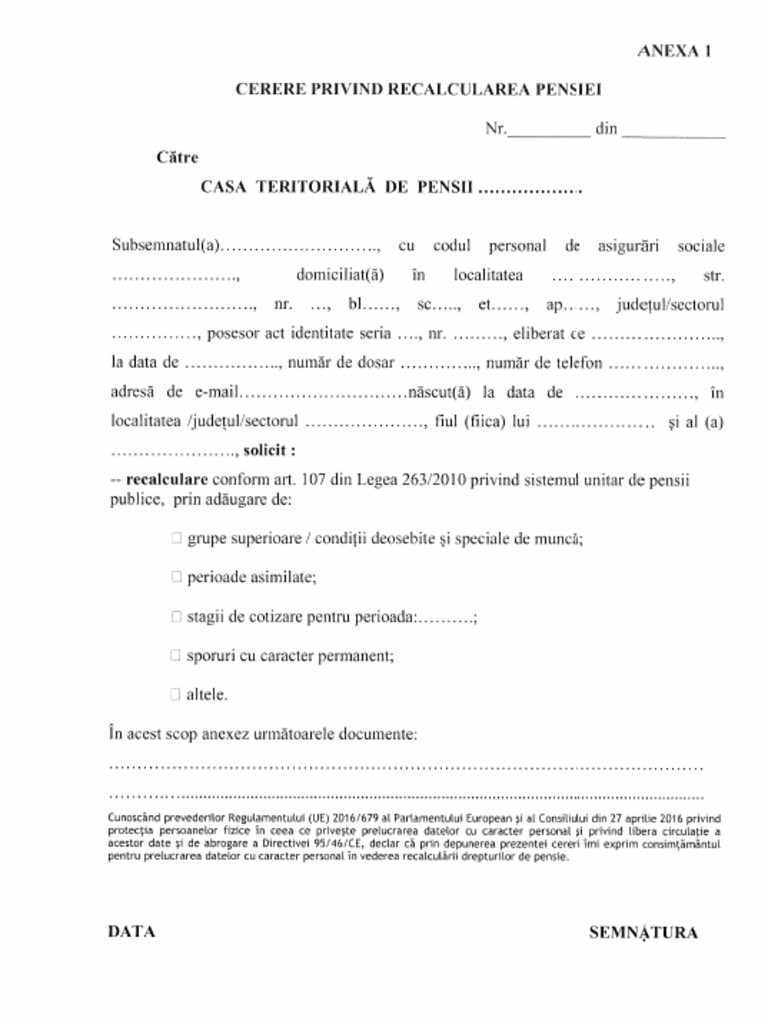 Cerere Recalculare Pensie | PDF