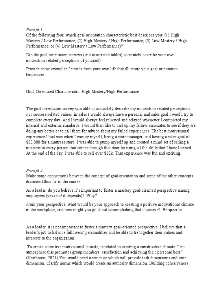 Module 3 Achievement Motivation or Goal Orientation Worksheet | PDF ...