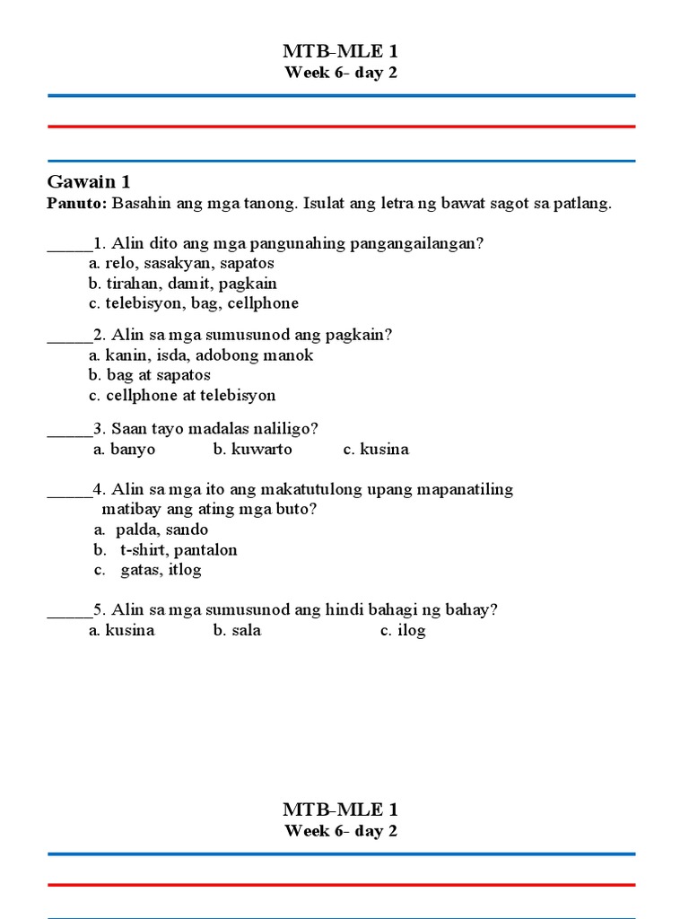 Activity Sheets MTB Day 2 | PDF