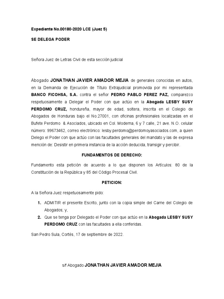 Escrito de Delegación de Poder | PDF