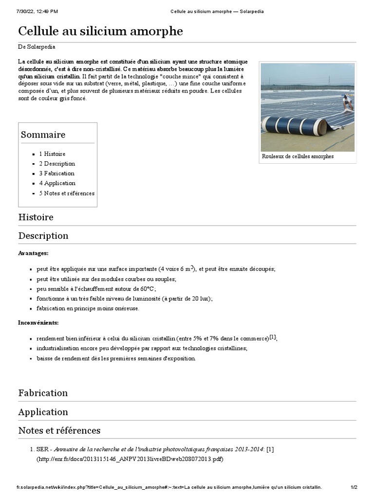 Cellule Au Silicium Amorphe - Solarpedia | PDF