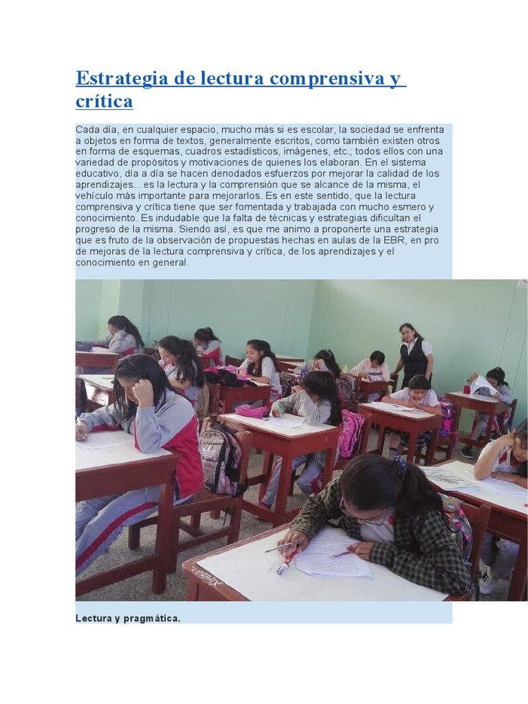 Estrategia de Lectura Comprensiva y Crítica | PDF | Comprensión lectora ...