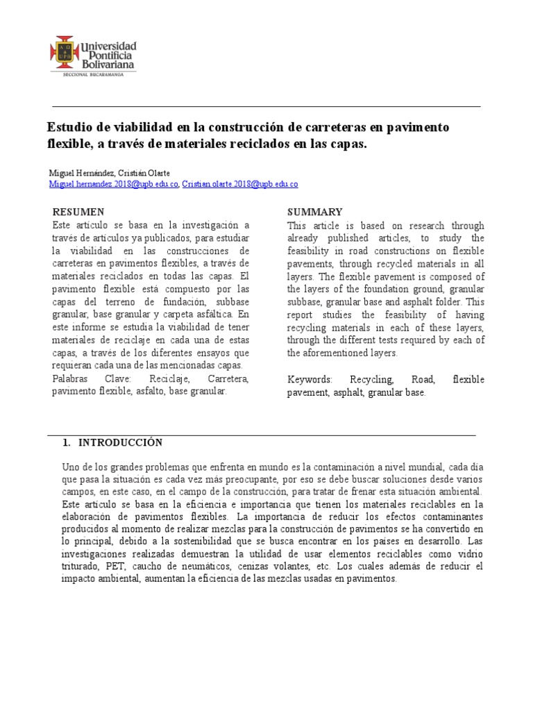 Estudio de Viabilidad en La Construcción de Carreteras en Pavimento Flexible, A Través de ...