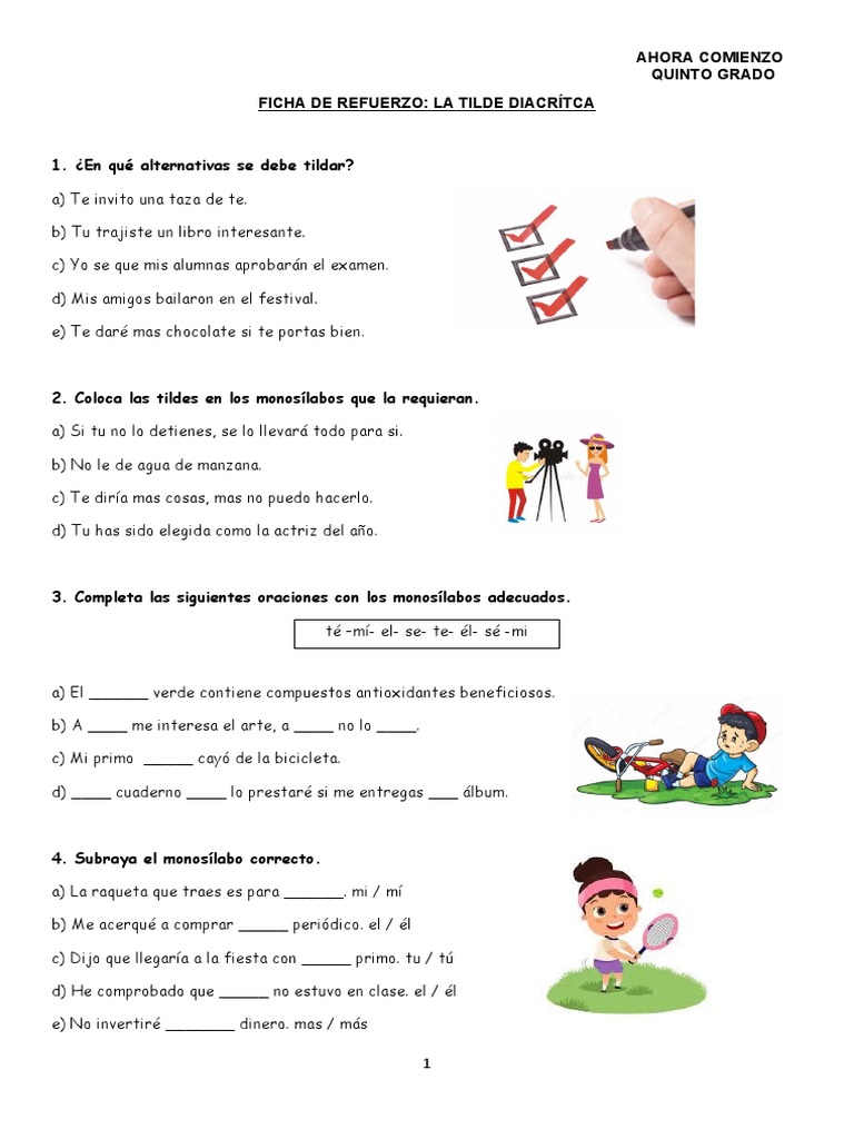 Ficha de Trabajo-Tilde Diacritica | PDF | Sintaxis | Lingüística