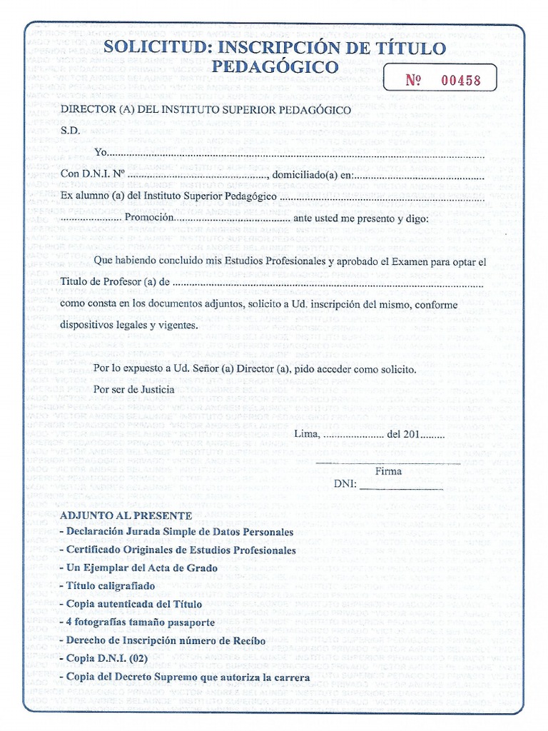 Solicitud de Inscripcion de Titulo Pedagogico | PDF
