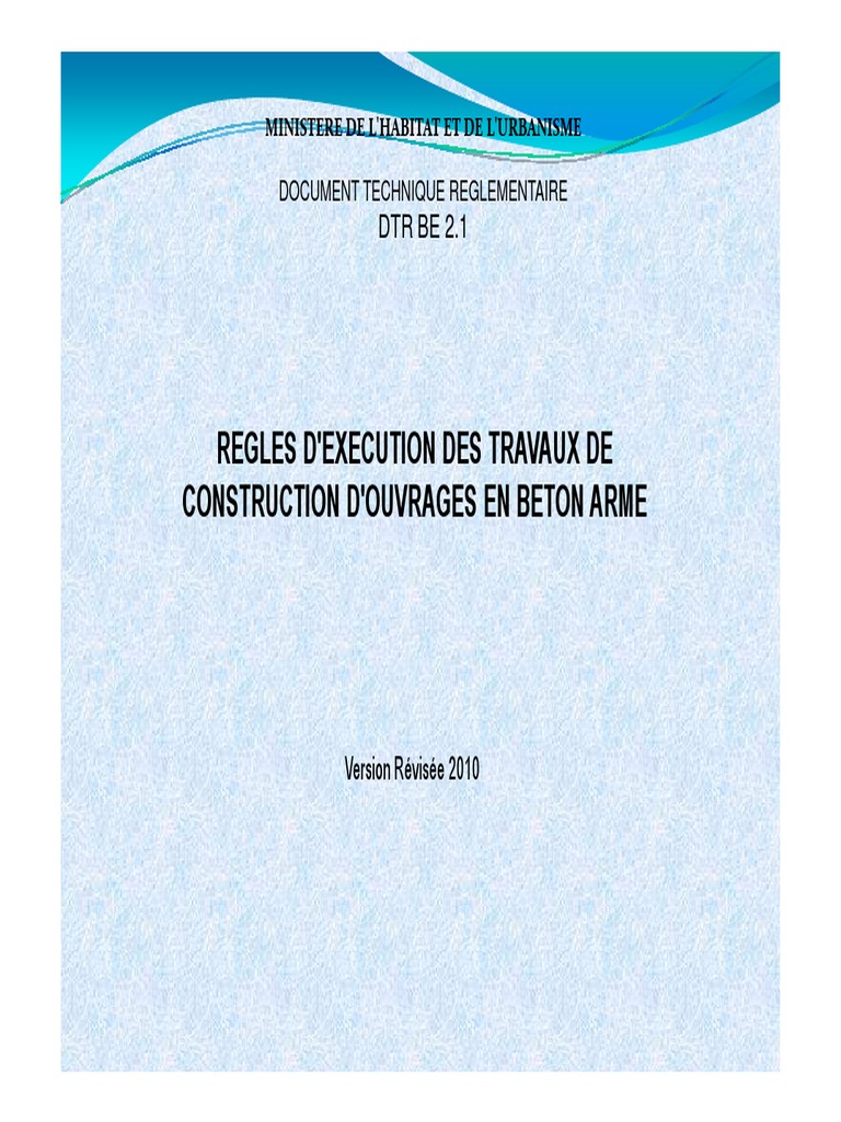 Regles D'execution Des Travaux de Construction en Beton Arme | PDF