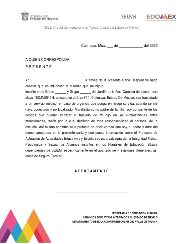 CARTA RESPONSIVA Seguro Escolar | PDF