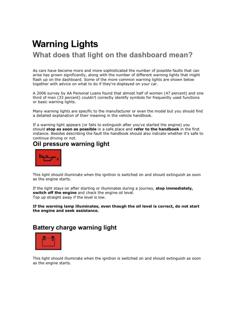 Dashboard Warning Light Guide | PDF